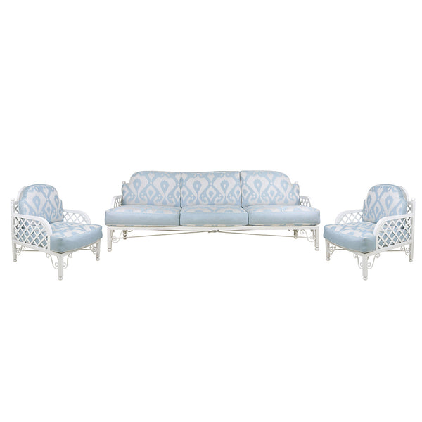 White Lacquered Wrought Iron Sofa and Two Armchairs in the Style of Em Casa Branca