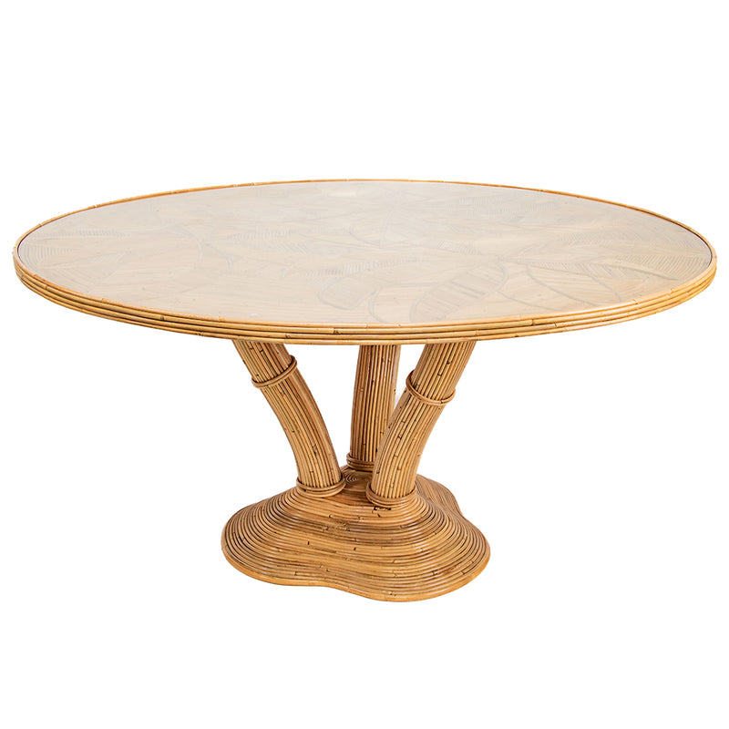 Rattan Round Table with Glass Top – Casa Branca