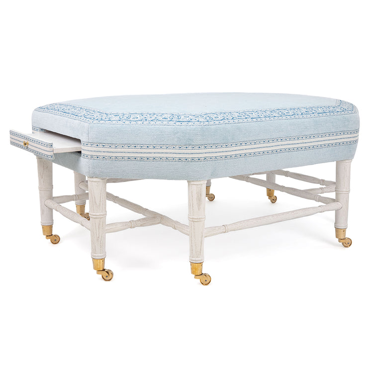 Brighton Octagonal Ottoman In Venezia Linen Velvet In Sky – Casa Branca